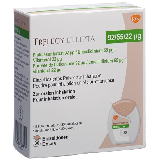 TRELEGY ELLIPTA pdr inh 92/55/22mcg 30 dos | Pharmacie Sun Store