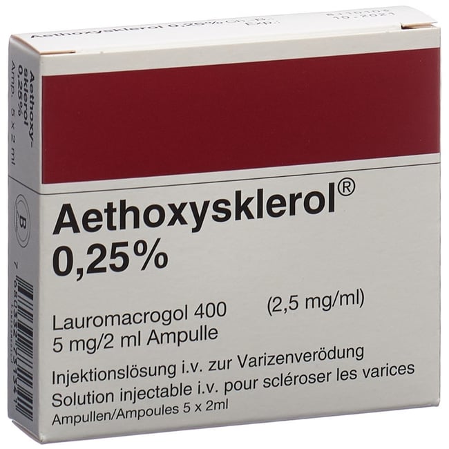 AETHOXYSKLEROL sol inj 0.25 % amp 2 ml | Pharmacie Sun Store