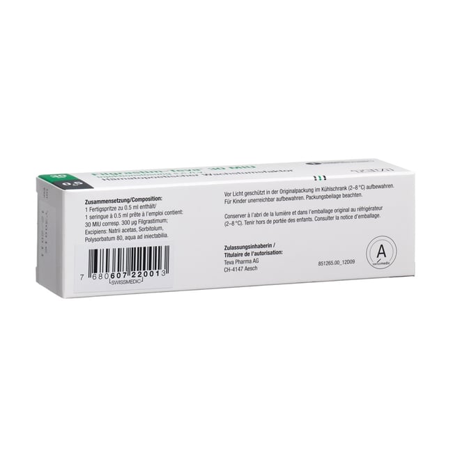 FILGRASTIM Teva sol inj 30 Mio E/0.5ml ser pré 0.5 ml | Pharmacie Sun Store