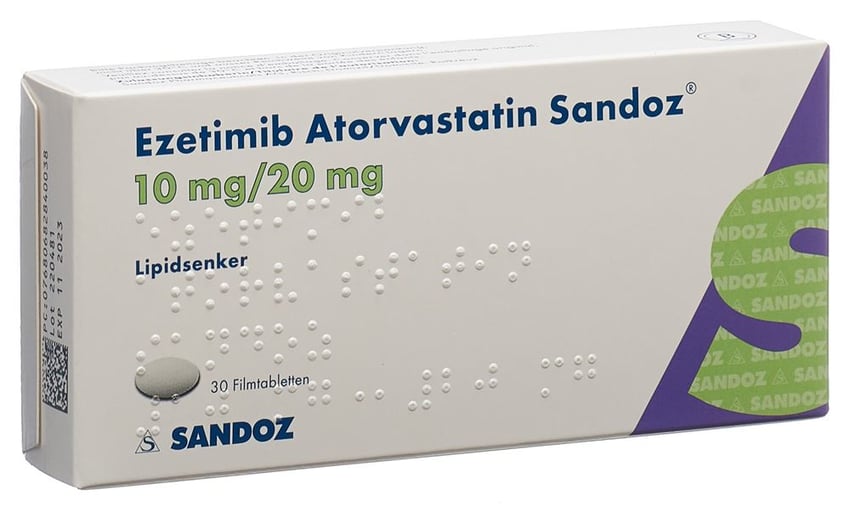 EZETIMIBE ATORVASTATINE Atorvast Sandoz cpr pell 10/20mg blist 30 pce | Pharmacie Sun Store