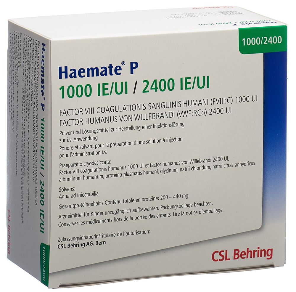 Haemate P subst sèche 1000/2400 UI avec solvant + set vial 1 pce ...